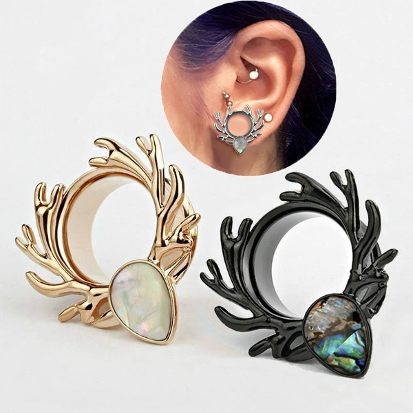 1PCS Fashion Exquisite Crystal Elk Horn Pierced Tunnel Ear Piercing ...