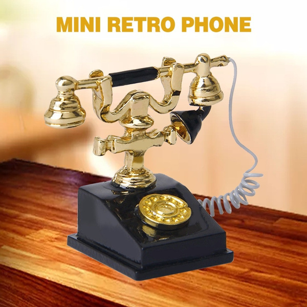 Vintage Metal Black + Gold Miniature Retro Rotary Phone Telephone 1/12 ...