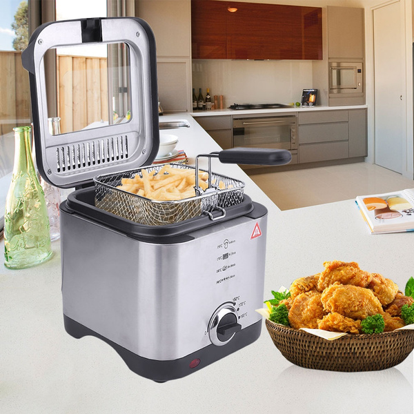 Compact 1.5 Litre Chip Pan Basket Non Stick Oil Fry 900W Deep Fat Fryer ...