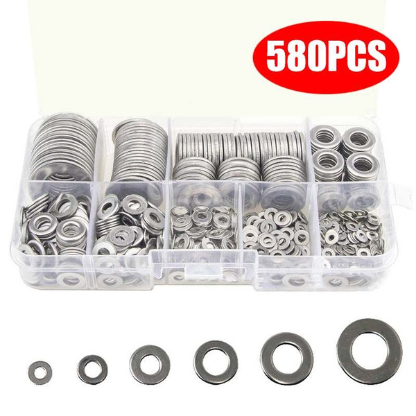 580x Stainless Steel Flat Washers Kit For M2 M2.5 M3 M4 M5 M6 M8 M10 ...