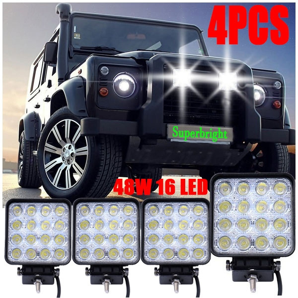 Square 48W LED Work Light 12V 24V Off Road Flood Spot Lamp Car Truck ...