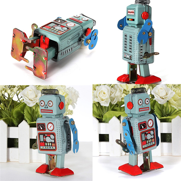 Vintage Mechanical Clockwork Wind Up Toys Walking Radar Robot Tin Toy ...