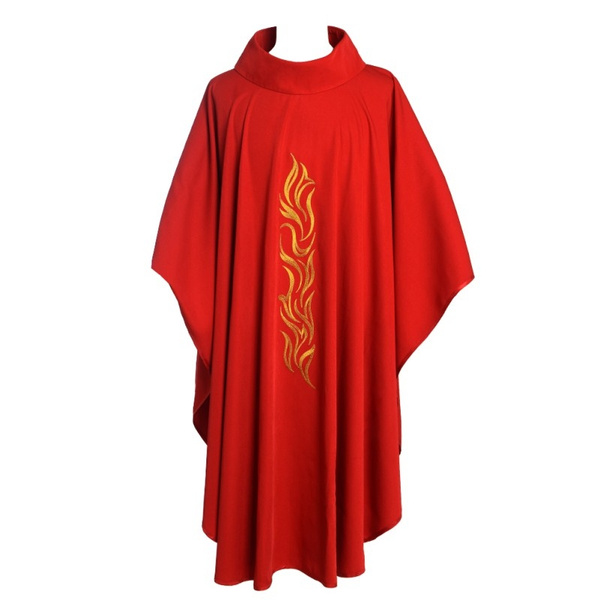 Catholic Church Priest Flame Embroidery Vestments Roll Collar Robe Red ...