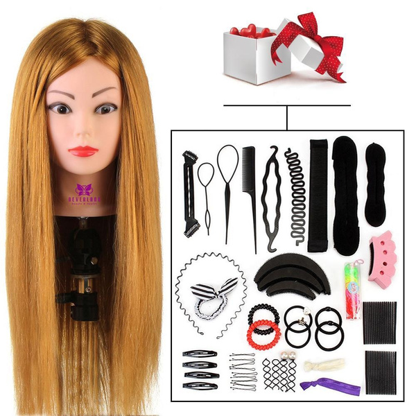24" 50% Real Hair Salon Practice Curling Hairstyles Training Head For ...