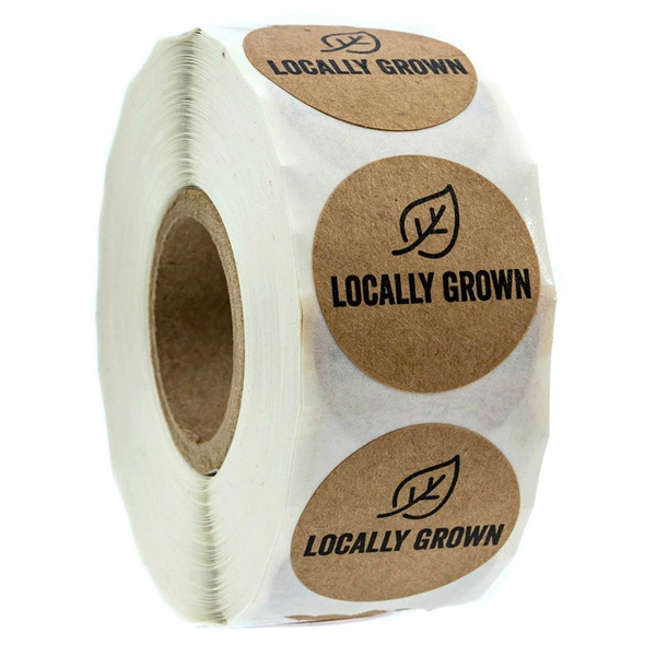 1" inch Round Natural Kraft Locally Grown Stickers/Grown Local Labels ...