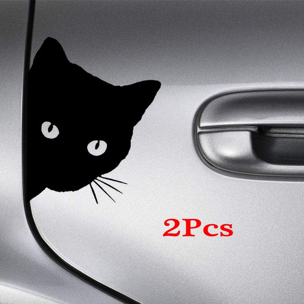 2Pcs Cartoon 15cm Cat Face Staring At Decal Cartoon Pet Cat Motorcycle ...