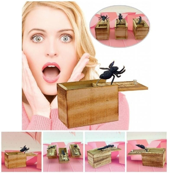 Wooden Prank Spider Scare Box Hidden in Case Trick Play Joke Scarebox ...