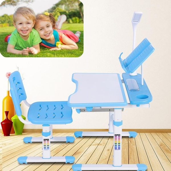 Adjustable Kids Student Ergonomic Height Study Table Set With Desk Lamp ...