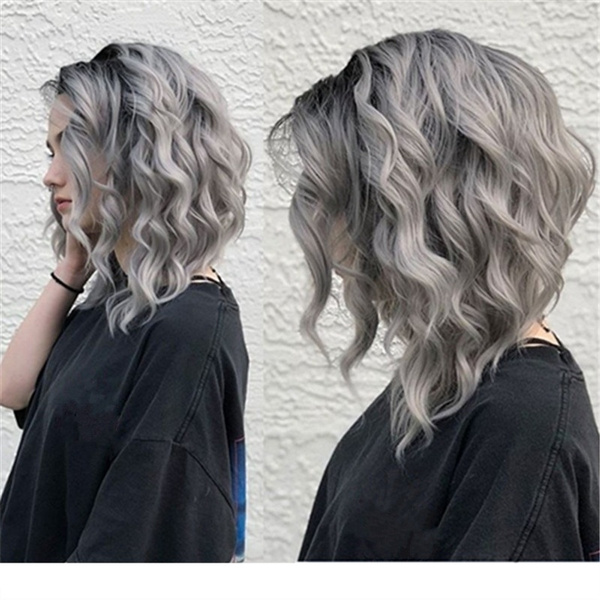 3 Style Black Ombre Short Wave Wigs Centre Parting Pink Loose Curly Wig ...