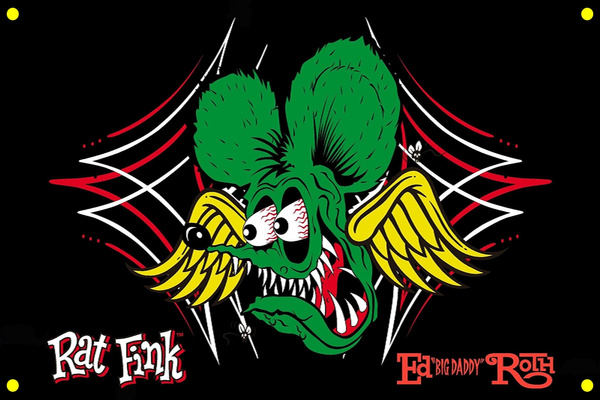 Rat Fink Flag 3' X 5' 100D polyester printing 4 brass buckle suspension ...