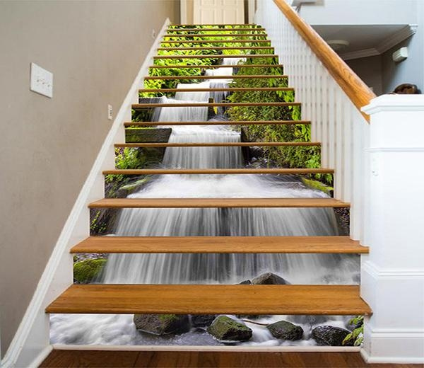 [Self-adhesive] 3D Ladder River Waterfall 41 STAIR RISERS MURAL ...