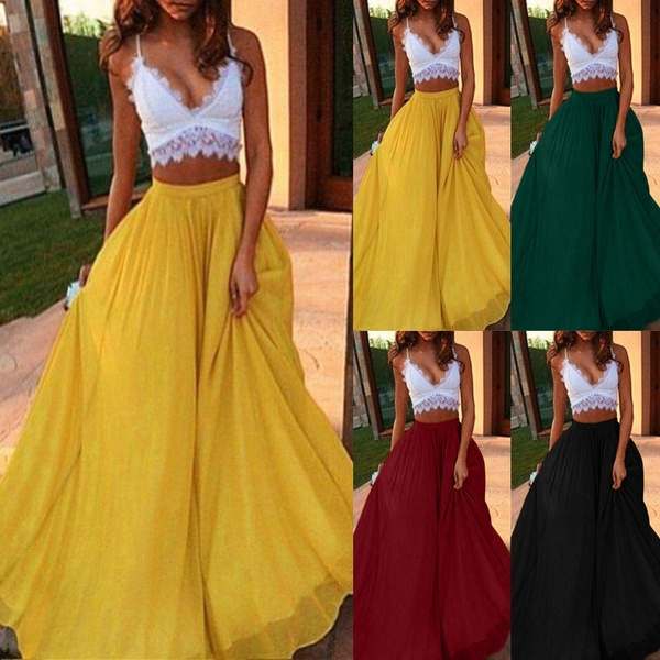 Women's Fashion Spring Summer Casual Solid Color Midi Skirt Plus Size ...