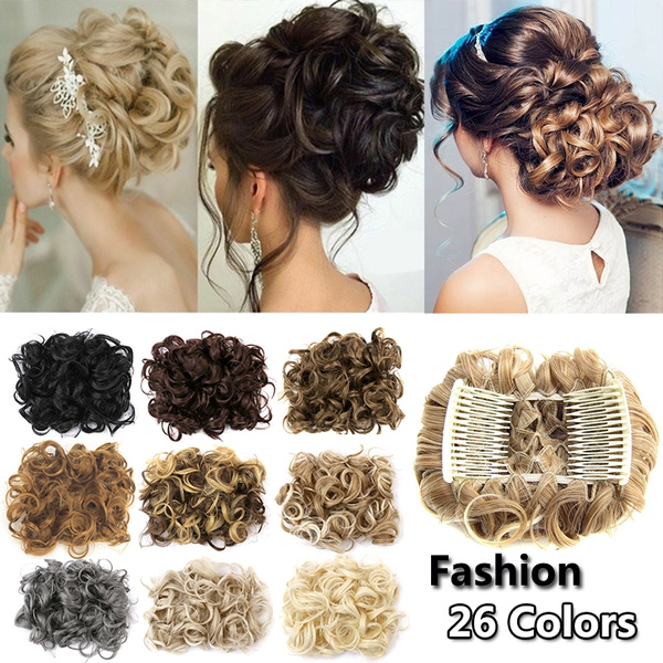 26 Colors Curly Claw Elastic Chignon With Two Plastic Combs Clip in ...