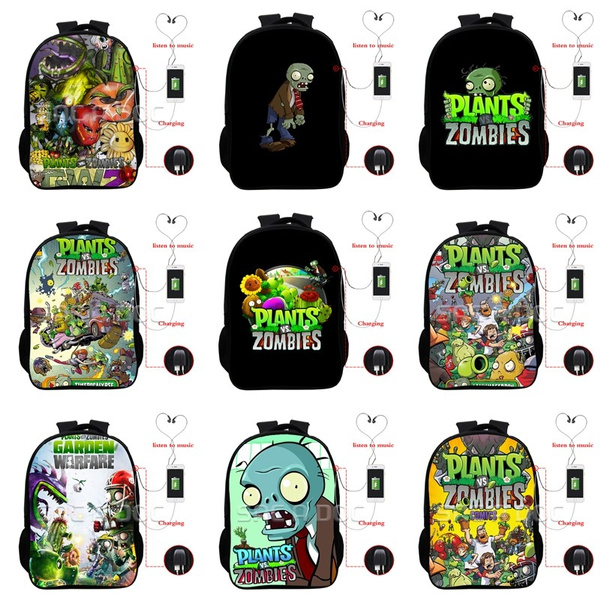 Cute Plants vs. Zombies Backpack USB Charging Backpack Cartoon PVZ ...