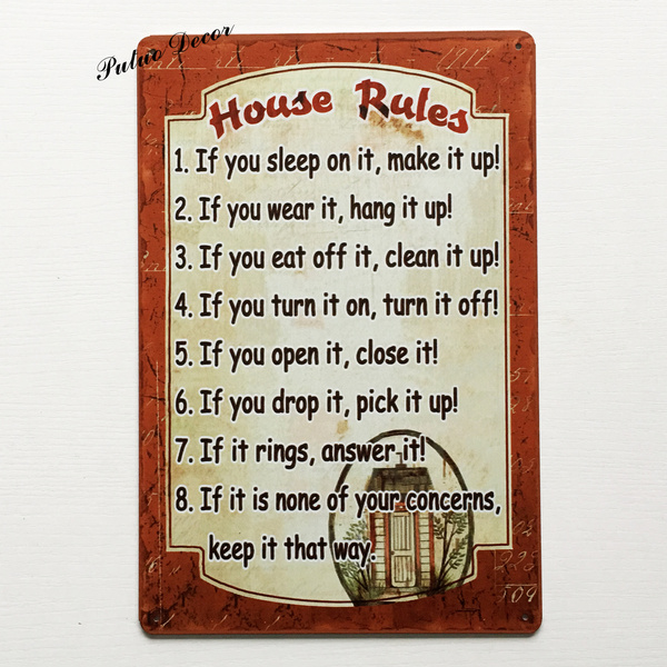 Putuo House Rules Funny Vintage Metal Signplaque 8 X 12 Inches Bar Cafe House Home Decor Wish