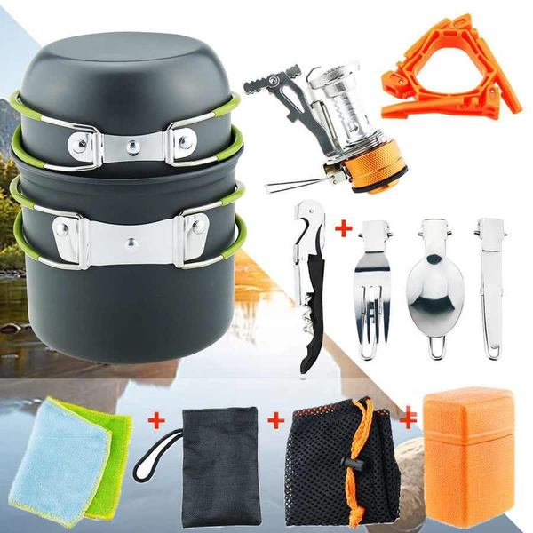 Portable Outdoor Camping Hiking Cookware Set Cooking Picnic Bowl Pot ...