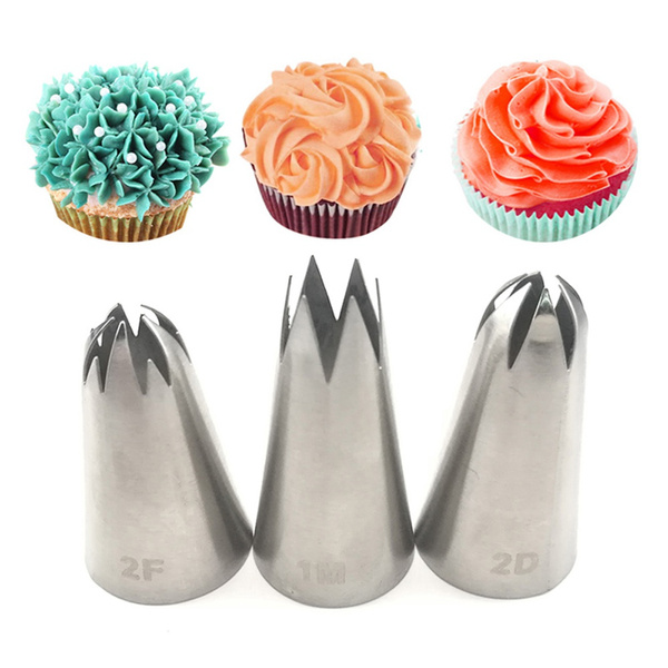 1/3PCS DIY Cream Cupcake Rose Flower Piping Nozzles Stainless Steel ...