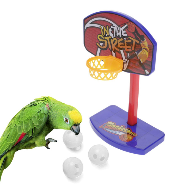 Pet Parrot Chew Toy Set Parakeet Mini Basketball Hoop Trick Props With ...