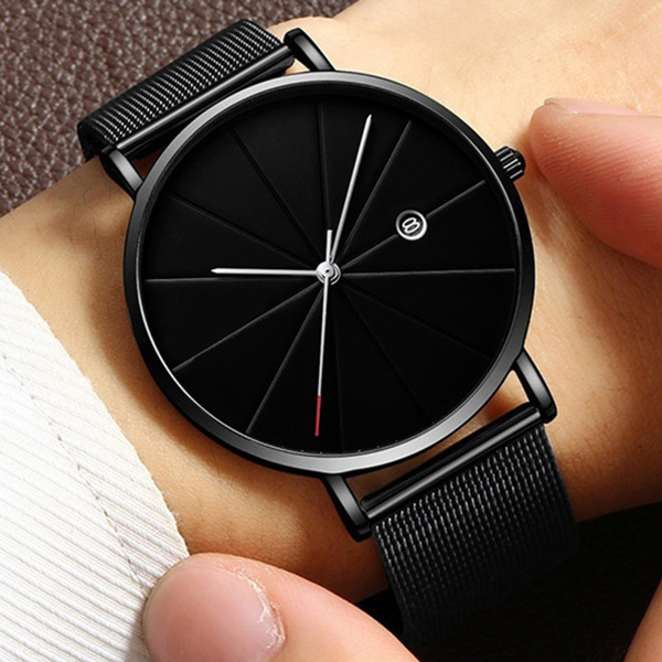 New Simple Men Watches Stainless Steel Mesh Band Quartz Wrist Watch ...