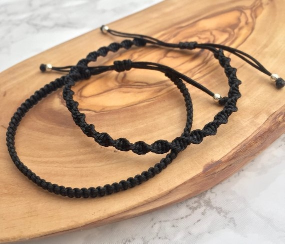 Black String Bracelet, Macrame Bracelet, Stackable Bracelet, Handmade ...