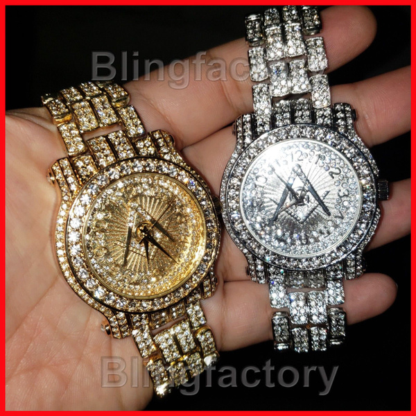 Men's Iced Luxury Rapper's Lab Diamond Freemason Masonic Metal Band ...