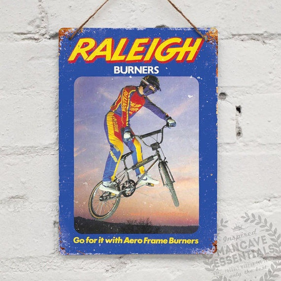 Raleigh Burner Advert Vintage Metal Wall Sign Plaque Mancave Bike Cycle ...
