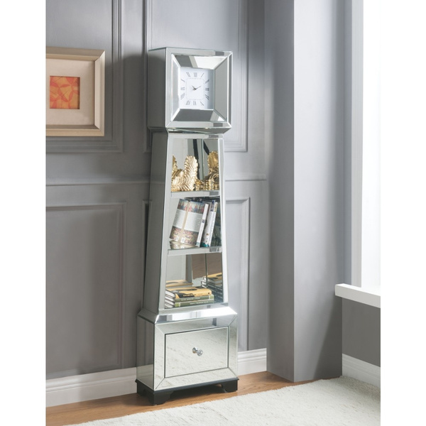 Fully Mirrored Wooden Grandfather Clock with Storage & Display Space ...