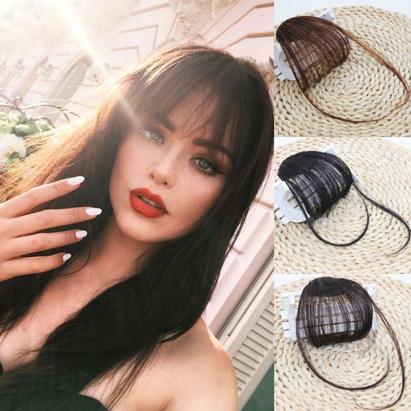 Beautiful Clip In Synthetic Blunt Air Bangs Thin Invisible Extensions ...