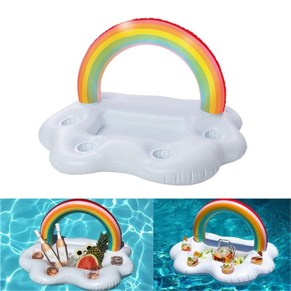 Inflatable Rainbow Cloud Cup Holder Inflatable Pool Floating Beer Drink ...