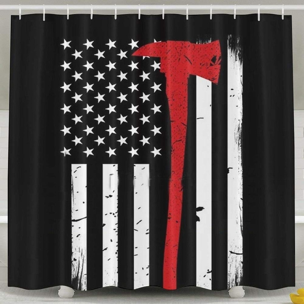 3D Printed Firefighter Flag Thin Red Line Axe Bathroom Shower Curtain ...
