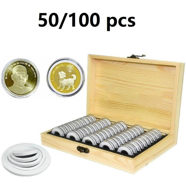 Wooden Coins Display Storage Box Case for Collectible Coin with 50/100 ...