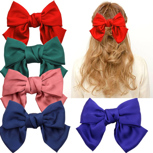 5Pcs Large Big Huge 8" Soft Silky Chiffon Hair Bow Clip Lolita Party ...