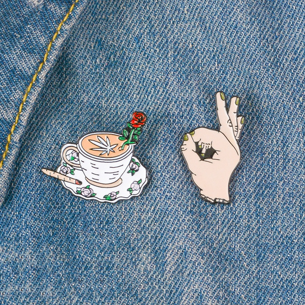 OK ! Circle Game Meme Hand Finger Sign Rose Coffee Cup Enamel Pins Okay ...