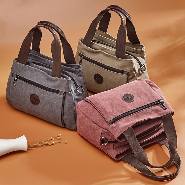 Women Pure Color Canvas Shoulder Bag Casual Hobo Handbag Messenger ...