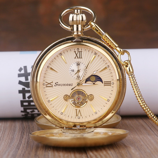 High Quality Gold Full Steel Snake FOB Chain Mechanical Pocket Watch ...