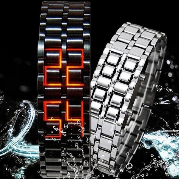 Fashion Full Metal Digital Lava Wrist Watch Iron Metal Red LED Samurai ...