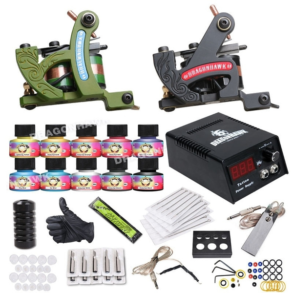 Dragonhawk Beginner Tattoo Kit 2 Machine Guns USA Color Inks Power ...