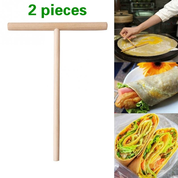 2 Pieces Wooden Pancake Batter Spreader Stick Round Pancake Spreader ...