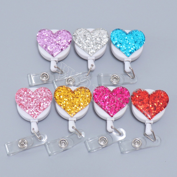 Lovely Glitter Heart Design Nurse Retractable Badge Reel Pull ID Card ...