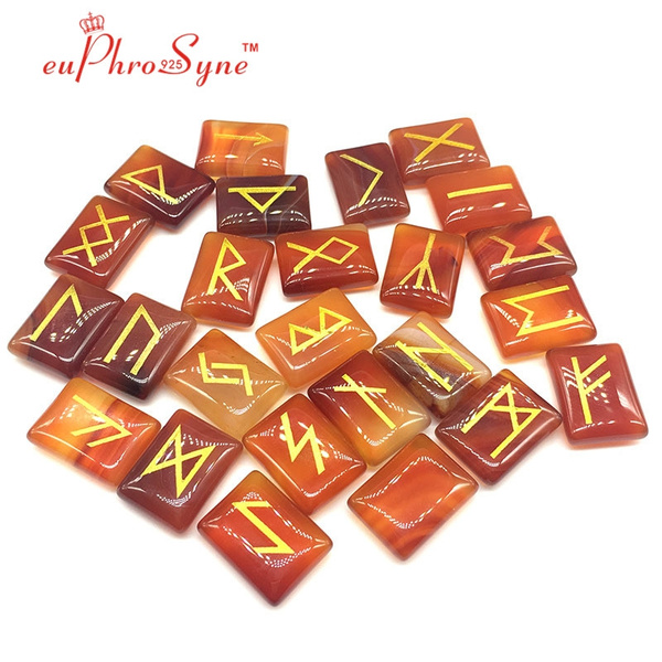 25pcs Rune Stones Set with Engraved Elder Futhark Alphabet and Velvet ...
