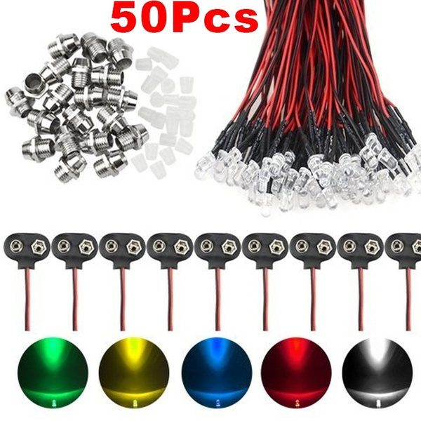 50PCS LED Mixed Color 12V DC 5mm LED Pre Wired 20cm Bulb Lamp Light ...