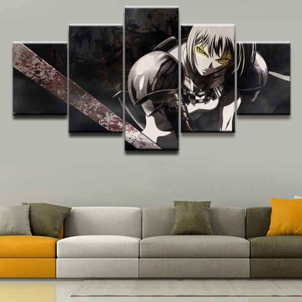 5 Panels Anime Claymore Sword Poster Wall Art Modular Pictures Canvas ...