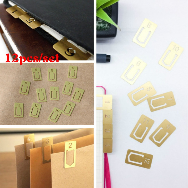12pcs/set Gold Planner Bookmark Year Notebook Divider Vintage Paper ...