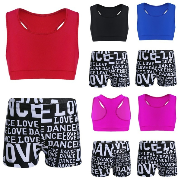 Girls 2-Pieces Dance Clothes Set Active Wear Racer Back Crop Tops with ...