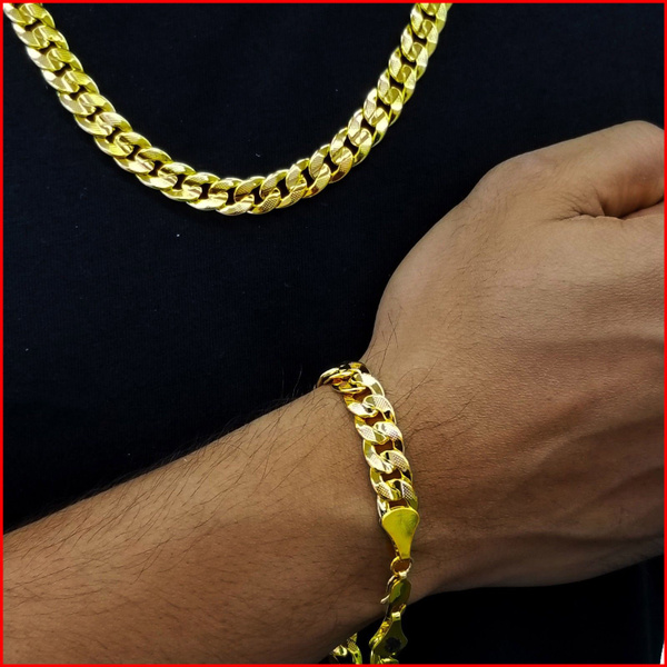 24 Inch 14K Gold Cuban Link Curb Chain With Bracelet Diamond Cuts | Wish