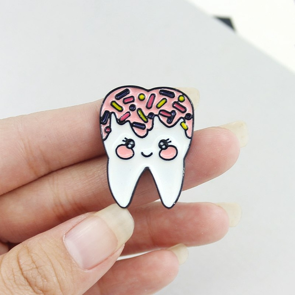 Pink Sweet Tooth Enamel Pin Kawaii Smiley Pink Wisdom Tooth Candy Color ...