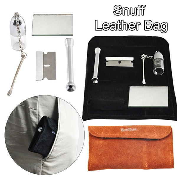 100% Genuine Leather 5 IN 1 Tobacco Pouch Pocket+Snuff Snorter Tool ...