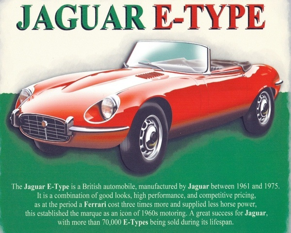 Jaguar E Type Jag British Sports Car Nostalgic Metal Plaque Tin Sign ...