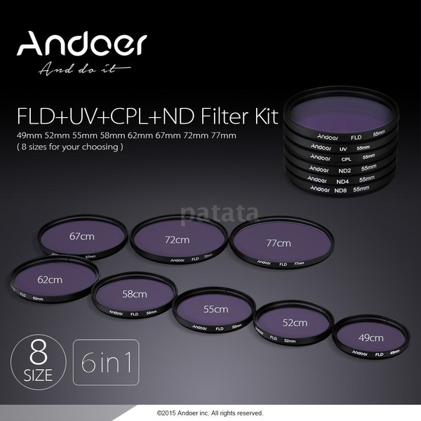 Andoer 49/52/55/58/62/67/72/77mm UV+CPL+FLD+ND(ND2 ND4 ND8) Photography ...