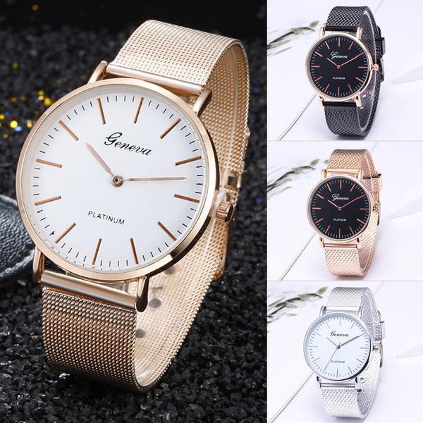 Women Ladies Watch Gold Silver Stainless Steel Mesh Band Wrist Watches ...